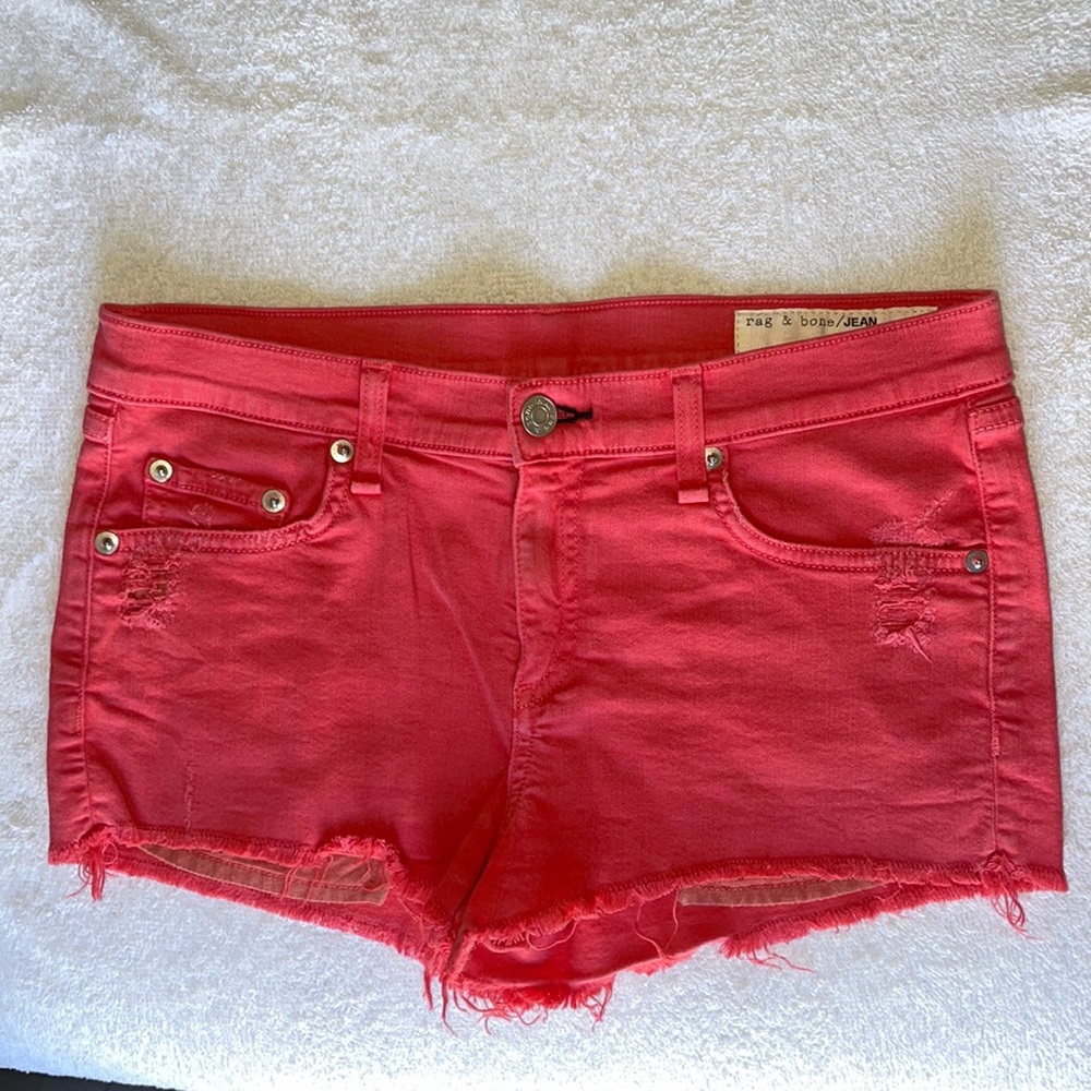Rag & Bone Red Distressed Jean Shorts - Gem